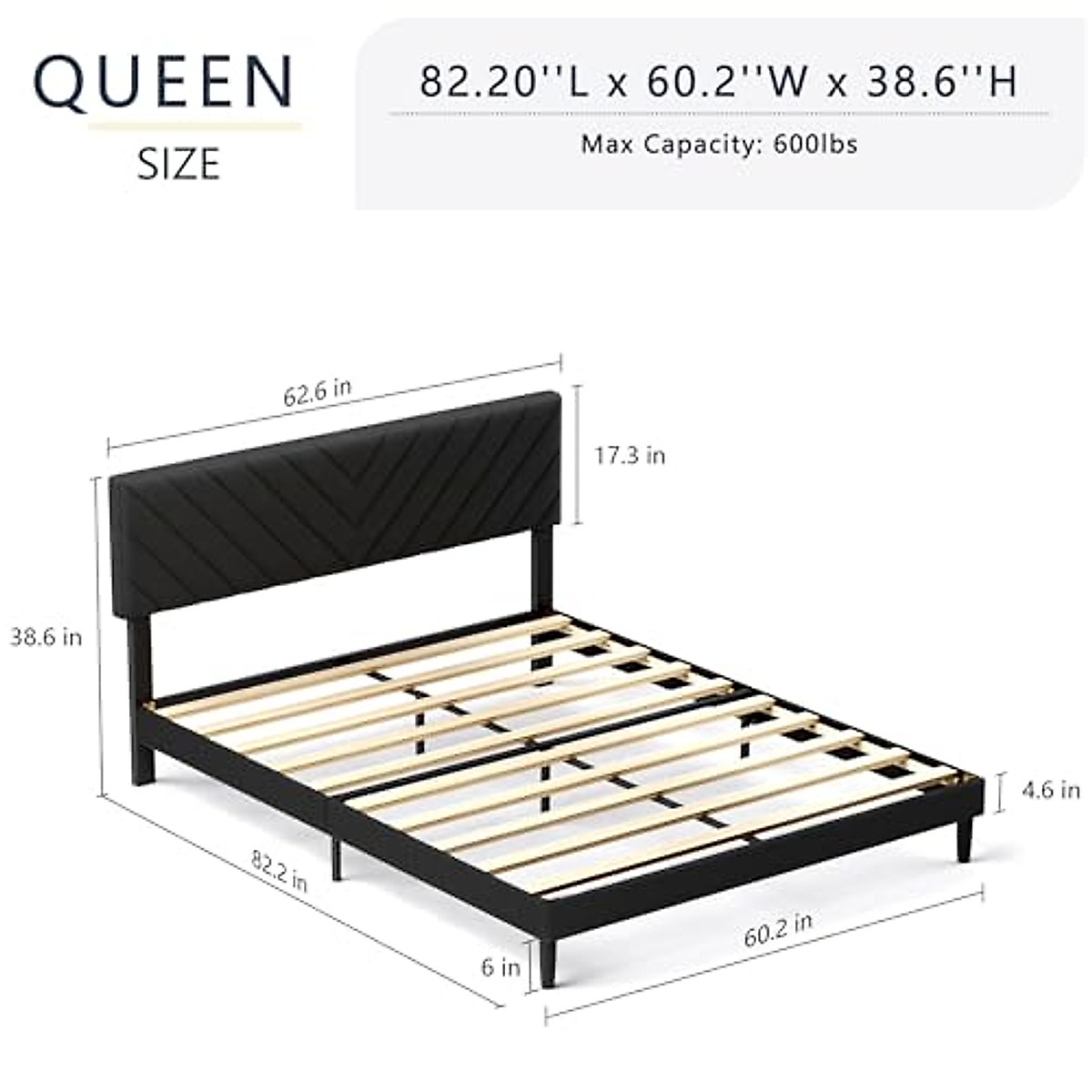 MTSVMP Queen Size Upholstered Platform Bed Frame with High-Adjustable Headboard and Solid Wood Slats Support, Non-Slip and Noise-Free,No Box Spring Needed, Easy Assembly (Queen)