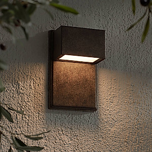 Possini Euro Design Lyons Modern Box-Shape Outdoor Wall Light Fixture LED Bronze Black 8" LED Frosted Lens Downlight for Exterior House Porch Patio Outside Deck Garage Yard Front Door Garden Home