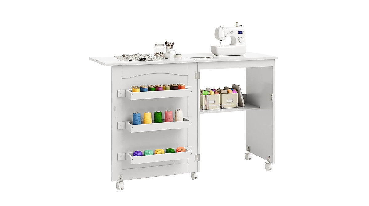 Giantex Folding Sewing Craft Table with Storage & Lockable Wheels