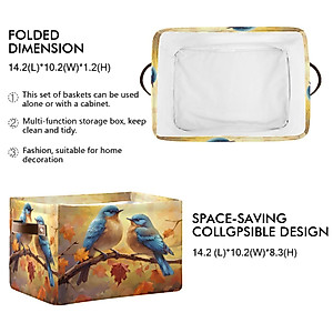 Large Storage Basket Blue Birds Autumn Storage Bin Cube Canvas Fabric Organizer Handles Collapsible for Clothes Toys Bedroom Decorative