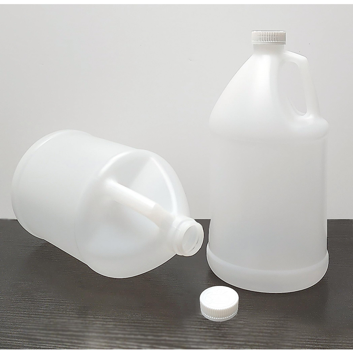 ljdeals 2 Pack 1 Gallon Reusable Plastic Jugs, Ergonomic Handle with Child Resistant Lids, Food Safe, BPA Free, Leak-Resistant, HDPE Plastic Container for Water, Liquids and more, Made in USA