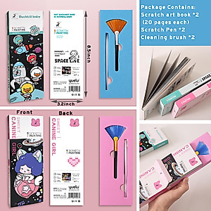 40 Card Rainbow Sparkle Scratch Painting Note, Hand-Eye Coordination Art&Crafts, Mini Magic Scratch DIY Graffiti Creative Bookmarks Gift for Kids&Adults, 8.5''x3.2'' (Canine Girl/Duckbill Baby Space)