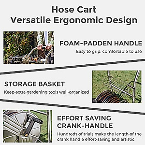 Giraffe Tools Stainless Steel Hose Reel, Hose Reel Cart With Wheels, Heavy Duty Water Hose Reel, 150-Feet 5/8" Hose Capacity for Outside Garden & Yard