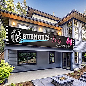 ZDX Burnouts or Bows Gender Reveal Theme Banner With 13 Feet White Rope (118 x 20 inches) Kids Baby Shower Party Banner Decor Photography Backdrops Outdoor & Indoor Hanging Cake Table Supplies Banner