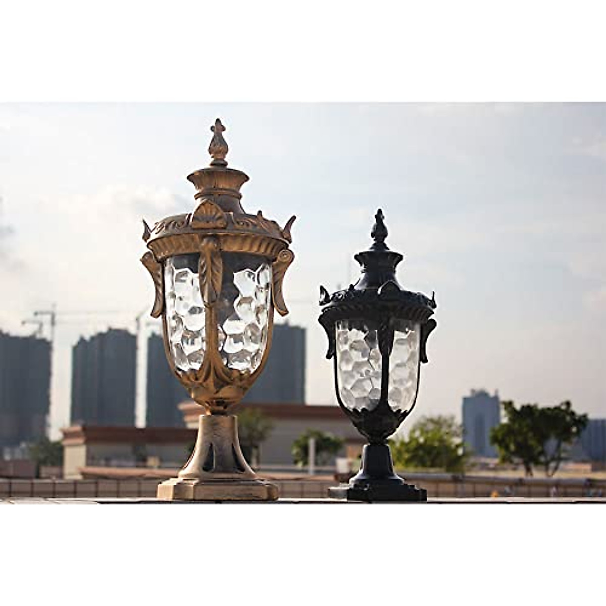 CZLZY Outdoor Waterproof Pillar Lamp Creative Aluminum E27 Post Light Glass Lampshade Villa Courtyard Fence Column Light Lawn Decoration Landscape Light Pedestal Light