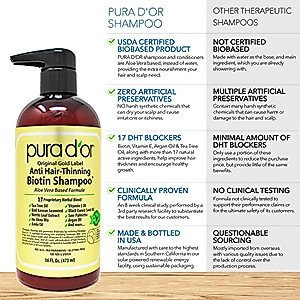 PURA D'OR Anti-Thinning Biotin Shampoo and Conditioner, CLINICALLY TESTED Proven Results, DHT Blocker Thickening Products For Women & Men, Color Treated Hair, Original Gold Label Hair Care Set 16oz x2