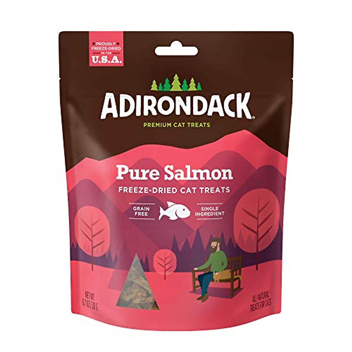 Adirondack Grain Free Cat Treats Made in USA Only (Single Ingredient Freeze Dried Cat Treats), Pure Salmon, 0.7 oz. Resealable Bag