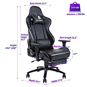 KILLABEE Big and Tall 350lb Massage Gaming Chair Metal Base - Adjustable Massage Lumbar Cushion, Retractable Footrest High Back Ergonomic Leather Racing Computer Desk Executive Office Chair