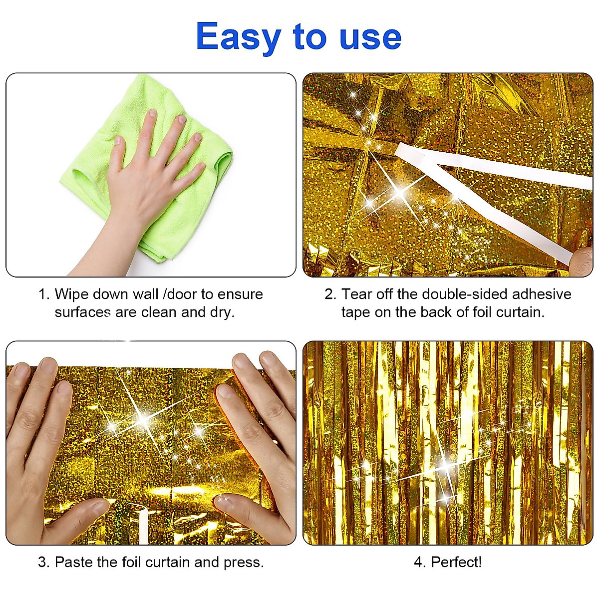 Dorbetar Party Decorations(2 Pack 3.3x8.2 Feet), Irthday Decorations Backdrop, Foil Fringe Curtains Streamers Party Decorations, Tinsel Curtain Fringe Backdrop (Gold)