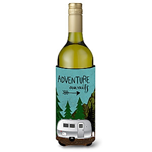 Caroline's Treasures VHA3022LITERK Airstream Camper Adventure Awaits Wine Bottle Hugger Bottle Cooler Sleeve Hugger Machine Washable Collapsible Insulator Beverage Insulated Holder