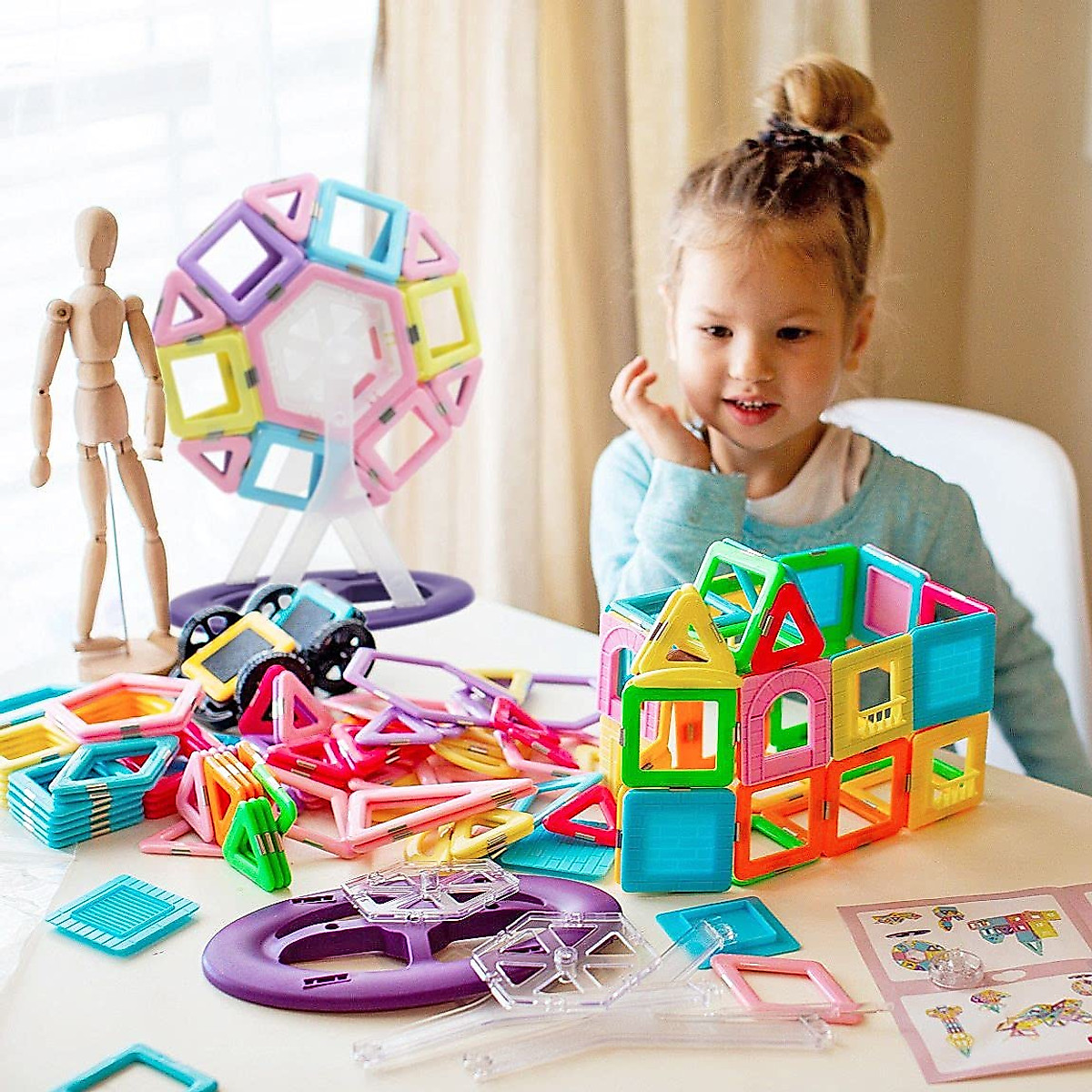 BrightyBright Magnetic Blocks Castle Building Toys Intelligent 3D STEM Educational Game for Kids Toddlers Boys Girls Magnet Tiles Set 114 Pc Best Gifts for Kids, Multicolor