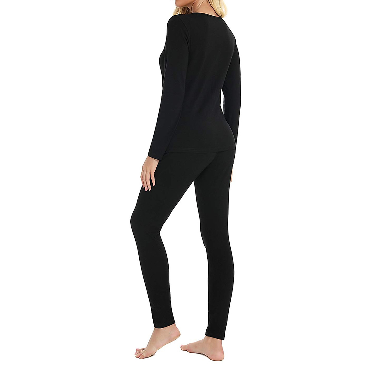Locachy Cotton Thermal Underwear for Women Ultra Soft Long Johns Top & Bottom Set (Black, Small)