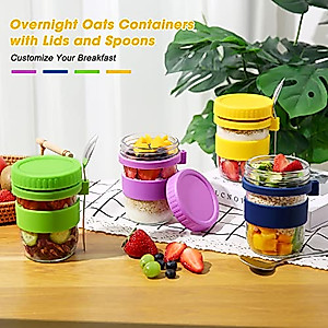 Koncifun 4 Pack Overnight Oats Containers with Lids and Spoons 16oz Glass Mason Overnight Oats Jars, Food Storage Jars Containers for Milk, Cereal, Fruit, Vegetable Salad