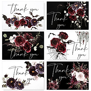 AnyDesign 30 Pack Floral Thank You Greeting Cards Watercolor Halloween Flower Bat Invitation Cards Spooky Thank You Blank Note Cards for Halloween Party Invitation Wedding Bridal Shower, 4 x 6 Inch