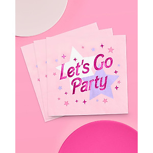 xo, Fetti Let's Go Party Pink Napkins - 3-ply, 25 pcs | Pink Bachelorette Party Decorations, Happy Birthday Party Supplies, Baby Shower Tableware, Cool Cocktail Napkins