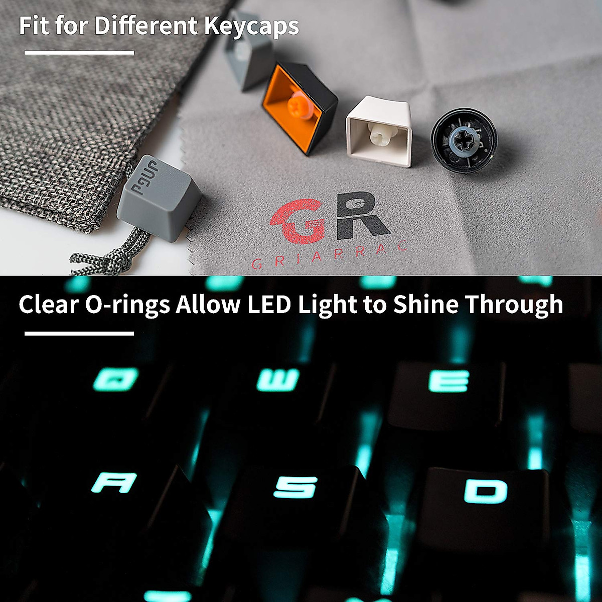 Griarrac Mechanical Keyboard O Ring Switch Dampener with Keycap Puller Remover Brush Accessory Bag, for Cherry MX Kailh Box Gateron 40A-L (150pcs)