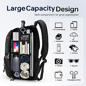 Travel TSA Friendly Laptop Backpack | Anti-Theft Bag with USB Charging Port and Combination Lock, Waterproof - Fits Most 17.3 Inch Laptops and Tablets OAA28015173B