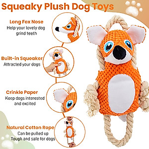 CIIVURR Interactive Dog Toys for Large Dogs, Plush Tug of War Dog Toy to Keep Them Busy, Squeaky Tough Dog Chew Toys for Boredom, Dog Teething Toys for Small, Medium & Large Dogs (Fox)