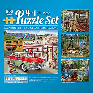 Bits and Pieces – 4-in-1 Multi-Pack 500 Piece Jigsaw Puzzles for Adults – Jigsaw Puzzle Set Bundle by Bigelow Illustrations, Completed Puzzle Size: 16" x 20"