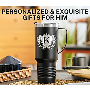 Personalized Coffee Mug with Initials, Monogrammed Travel Tumbler for Him, Custom Cups, Unique Birthday Christmas Gifts for Men Who Have Everything, 40 oz Insulated Travel Cup with Handle, G