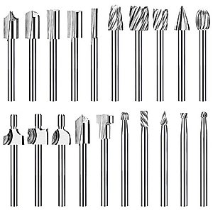 20Pc HSS Router Carbide Engraving Bits and Router Bit Set with 1/8"(3mm) Shank for Power Rotary Tools Accessories for DIY Woodworking, Carving, Engraving, Drilling, Sculpting