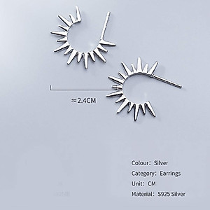 Punk Spike Sunlight Stud Small Hoop Earrings for Women S925 Sterling Silver Fashion Open Hoops Dainty Half Open Piercing Post Huggie Hoops White Gold Plated Cute Minimalist Hypoallergenic Jewelry Gifts Bff Birthday Mom (silver)