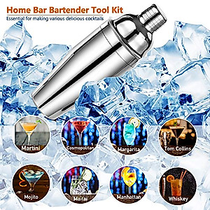 BestGK Bartender Kit Cocktail Shaker Set, Perfect Home Bartending Kit with Stylish Stand, 25oz Stainless Steel Martini Shaker with Cocktail Recipes Booklet