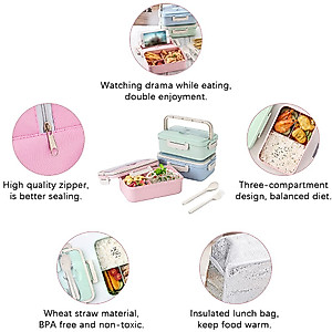 SITAKE Reusable Lunch Box, 33.8 oz Large Capacity Bento Box, Portable Salad Bowl With Utensils, Lunch Bag, Microwave Leakproof Lunch Containers for Adults (Blue)