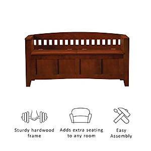 Linon Home Decor Storage Bench with Short Split Seat Storage, Walnut, 50 inchw x 17 inchd x 25.25 inchh.