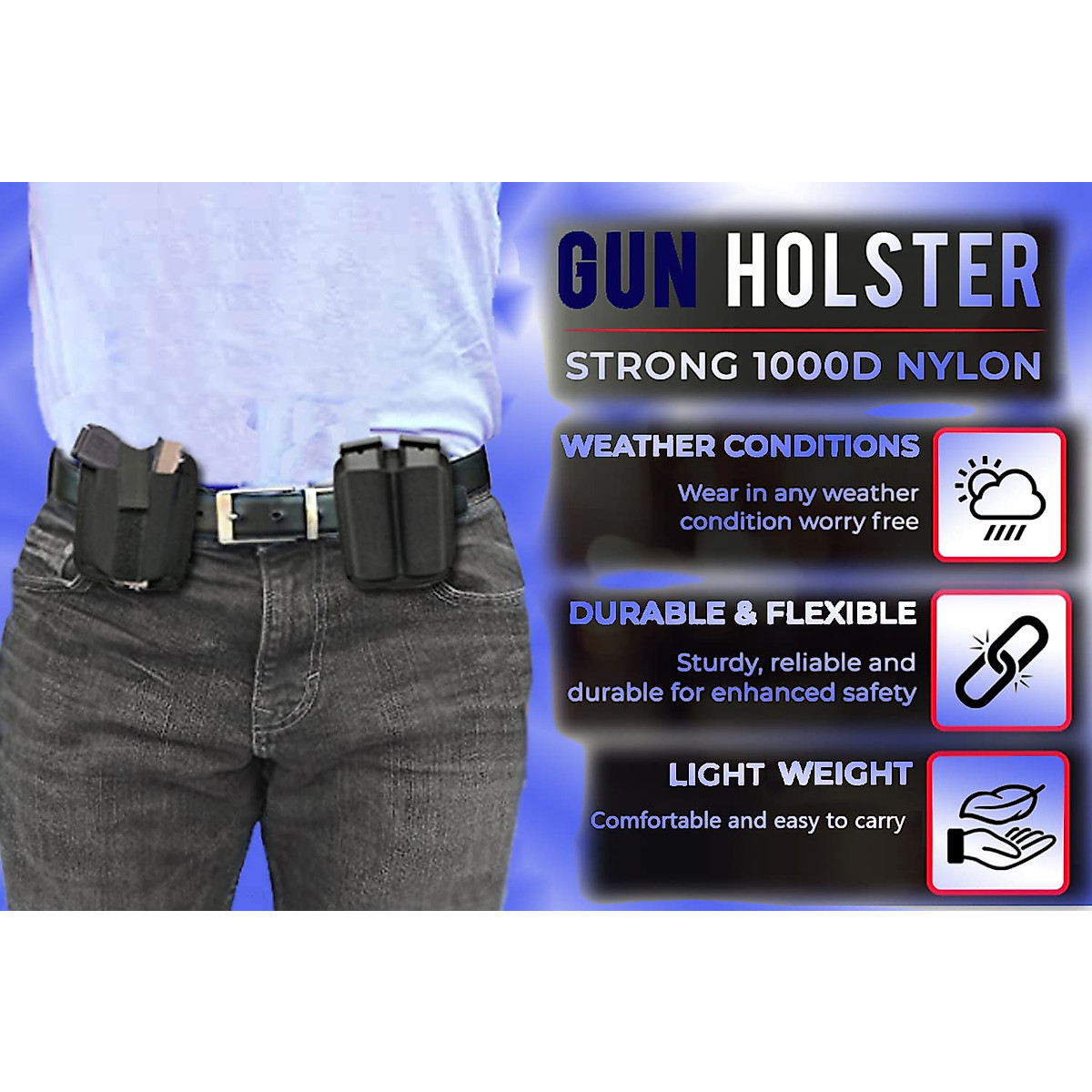 Gun Holster/Double Magazine Pouches for Concealed Carry, Waistband Pistol Holster, Men/Women Universal Handgun Holster for Right/Left Hand (Black)