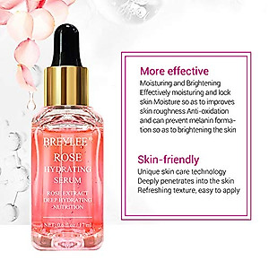 BREYLEE Rose Face Serum, Hydrating Serum Moisturizing Serum Face Serum Hydrating with Hyaluronic Acid Alcohol Free Facial Serum for Skin Care(17ml,0.6fl oz)