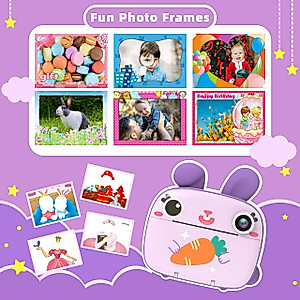 CAMCLID Instant Camera for Kids, 2.5K Kids Camera Instant Print with No Ink Print Paper & 32G Card,Selfie Digital Camera & 1080P Video Camera, Toy Gift for Girls Boys 3-12 (Purple)
