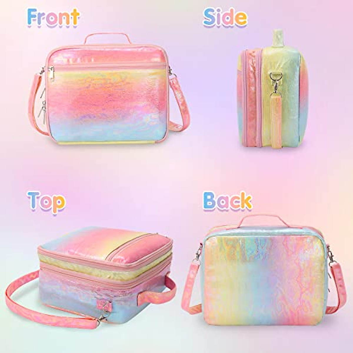 Kids Lunch Box Insulated Lunch Bag Box for Girls 3-12 Lunch Box School Supplies Reusable Lunch Box for Girls Back to School Leakproof Cooler Lunch Tote Bag with Adjustable Shoulder Strap