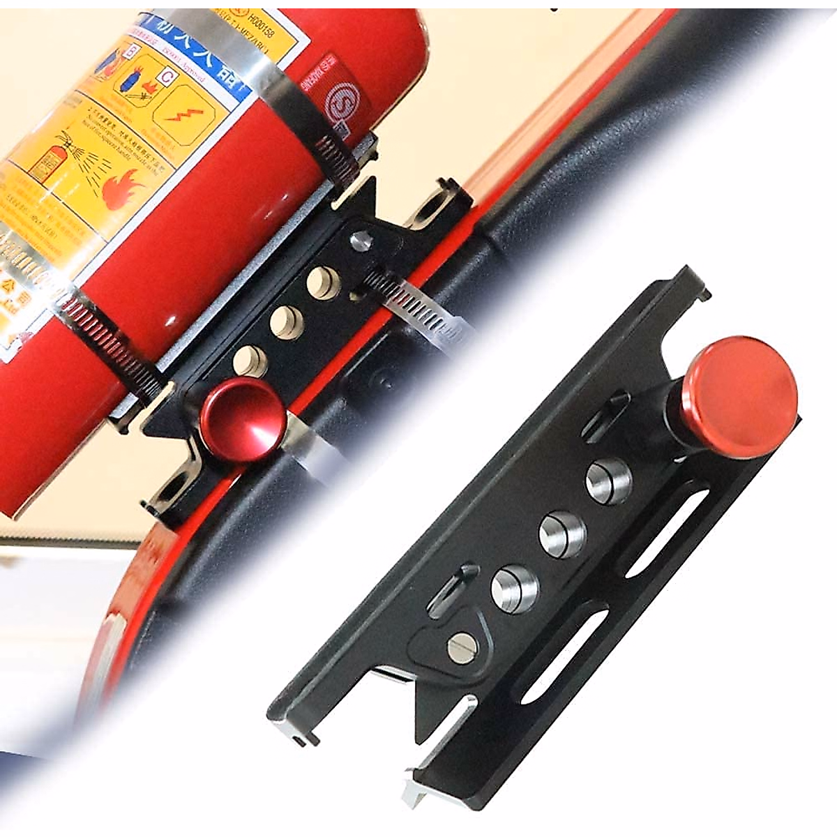 Bestaoo Adjustable Roll Bar Fire Extinguisher Mount Holder for Jeep Wrangler TJ JK JKU JL UTV Polaris RZR Ranger Camper Van, Aluminum, Quick Release