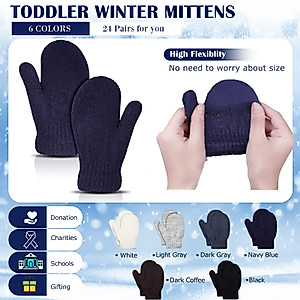 Tarpop 24 Pairs Toddler Knitted Mittens Bulk Winter Kids Stretch Gloves Warm Hand Knit Mittens for Boys Girls(Plain Colors)