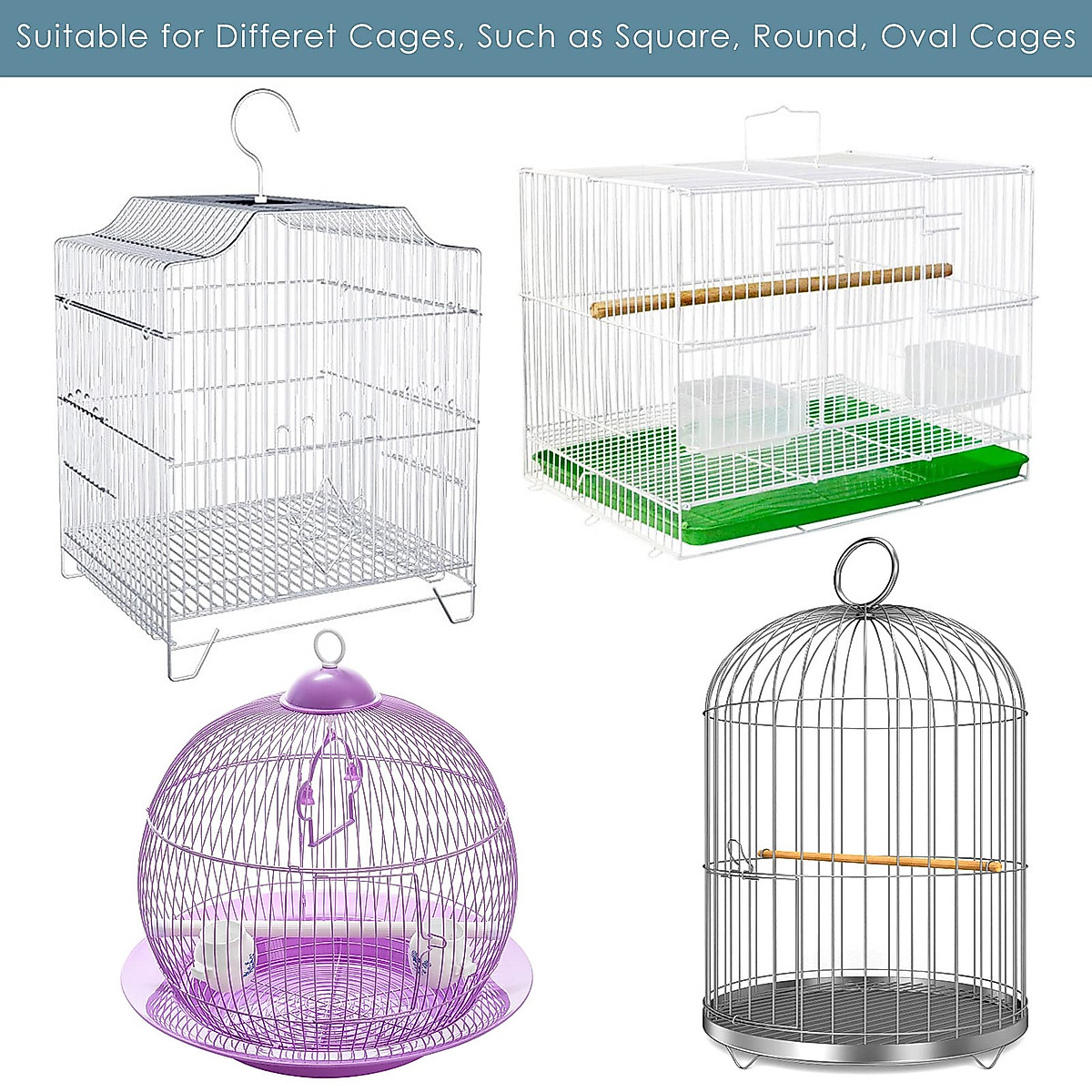 Bissap Bird Cage Seed Catcher, 59-90'' Universal Birdcage Net Nylon Adjustable Elastic Band Stretchy Skirts Mesh Cover for Parrot Cage Seed Guard (Not Include Birdcage)- White