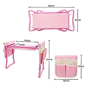 Besiter Garden Kneeler and Seat, Heavy Duty Garden Stool with EVA Foam Pad Protects Knees Back, Folding Gardening Kneeler Bench and Sitting for Camping Great Gifts for Seniors, Women (Pink Seat Only