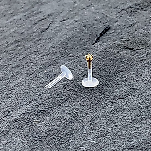 Body Candy 16 Gauge 1/4" Short Post Length 14k Yellow Gold 1.5mm CZ Bioplast Push in Cartilage Earring