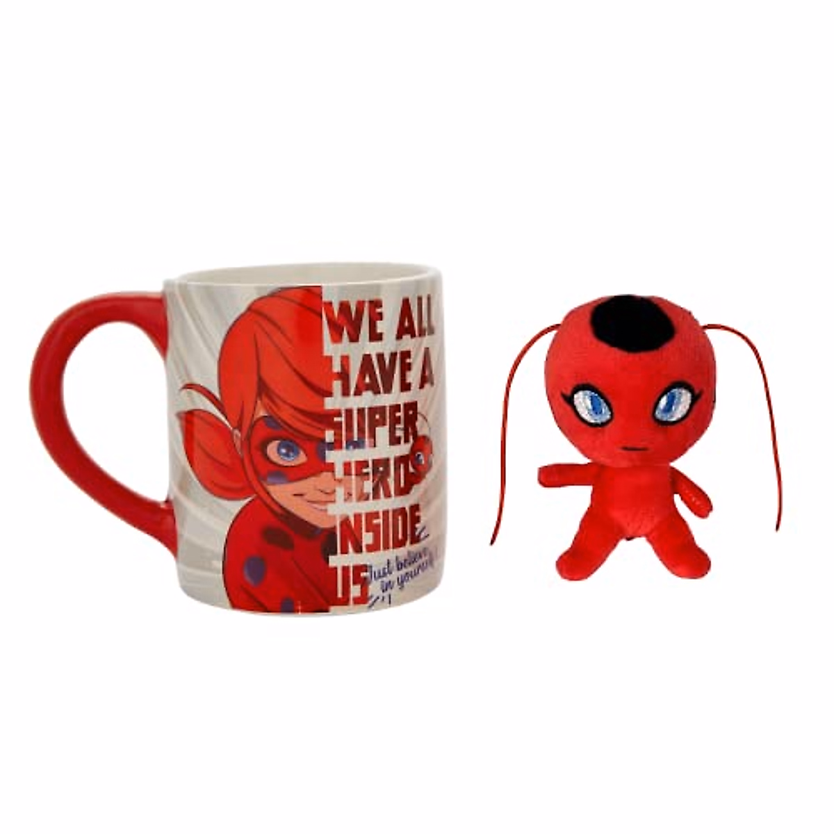 Miraculous Ladybug Mug with Plush Mini Toy, 12 oz. Ceramic Tea or Coffee Cup Gift 