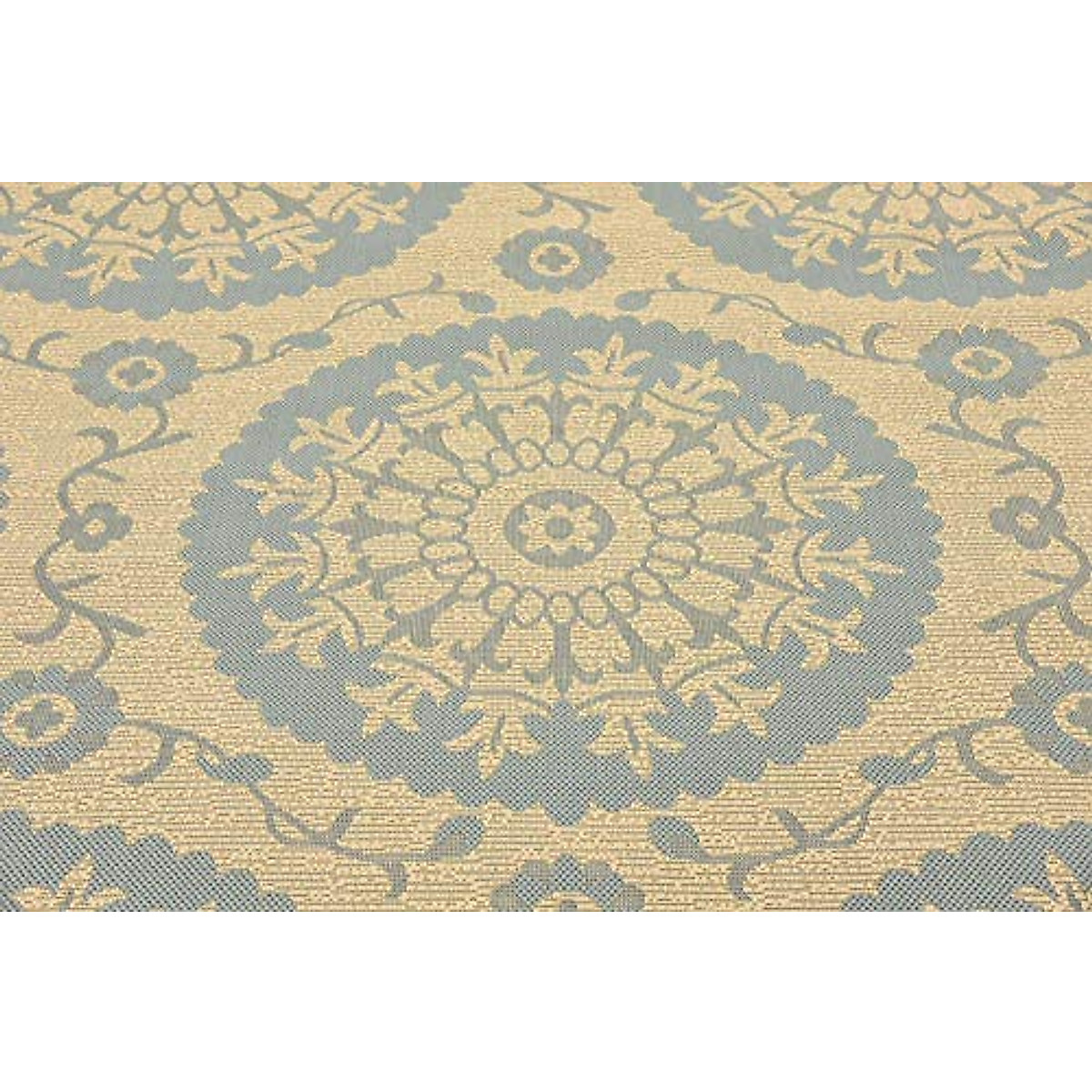 Unique Loom Outdoor Botanical Collection Area Rug - Medallion (5' 3" x 8' Rectangle, Aqua/ Beige)