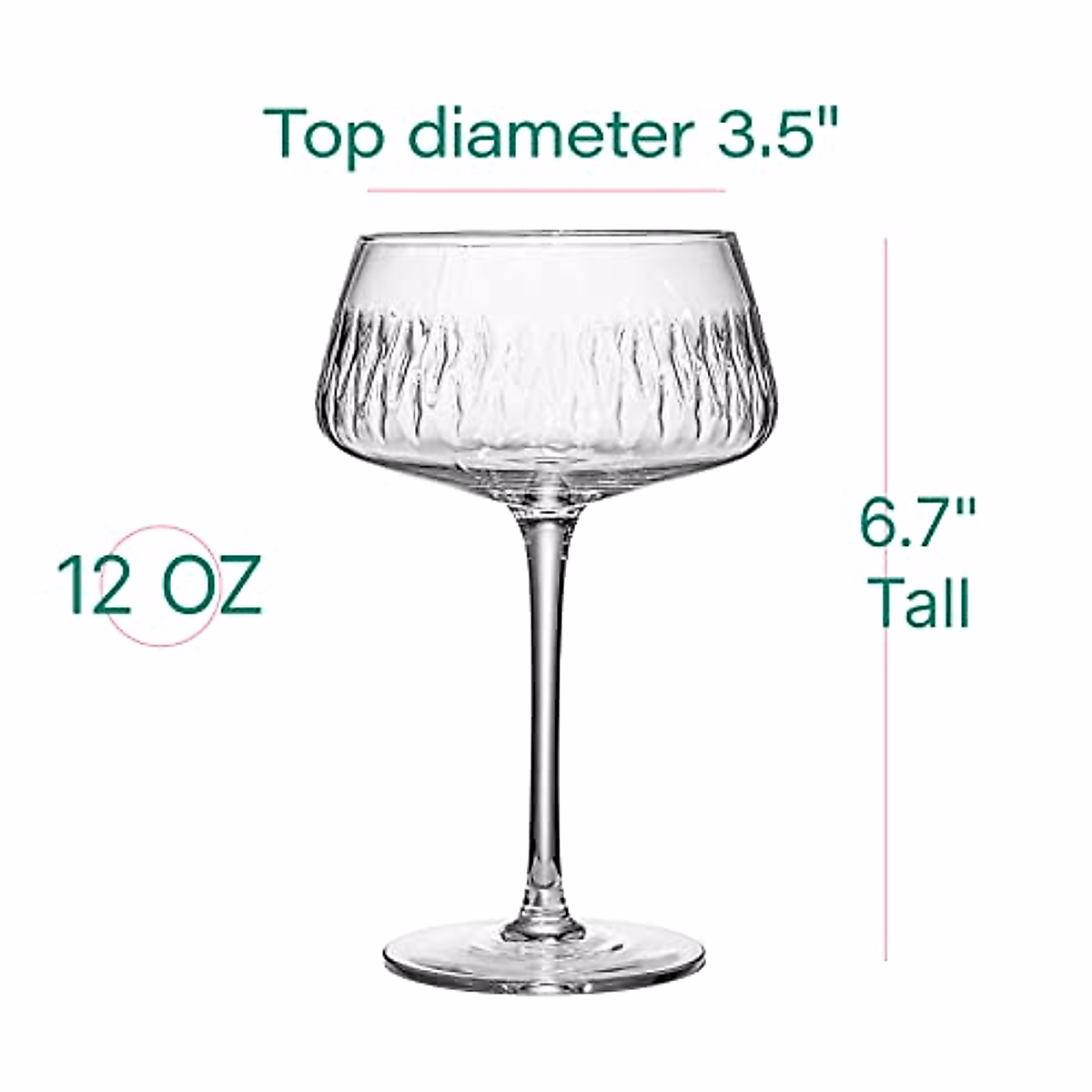 Vintage Flamingo Belle Coupe Glasses for Cocktails and Champagne | Tropical Chic Glassware Collection | Set of 4 | 12 oz Crystal Retro Style Stemmed Saucers for Elegant Bar Drinks