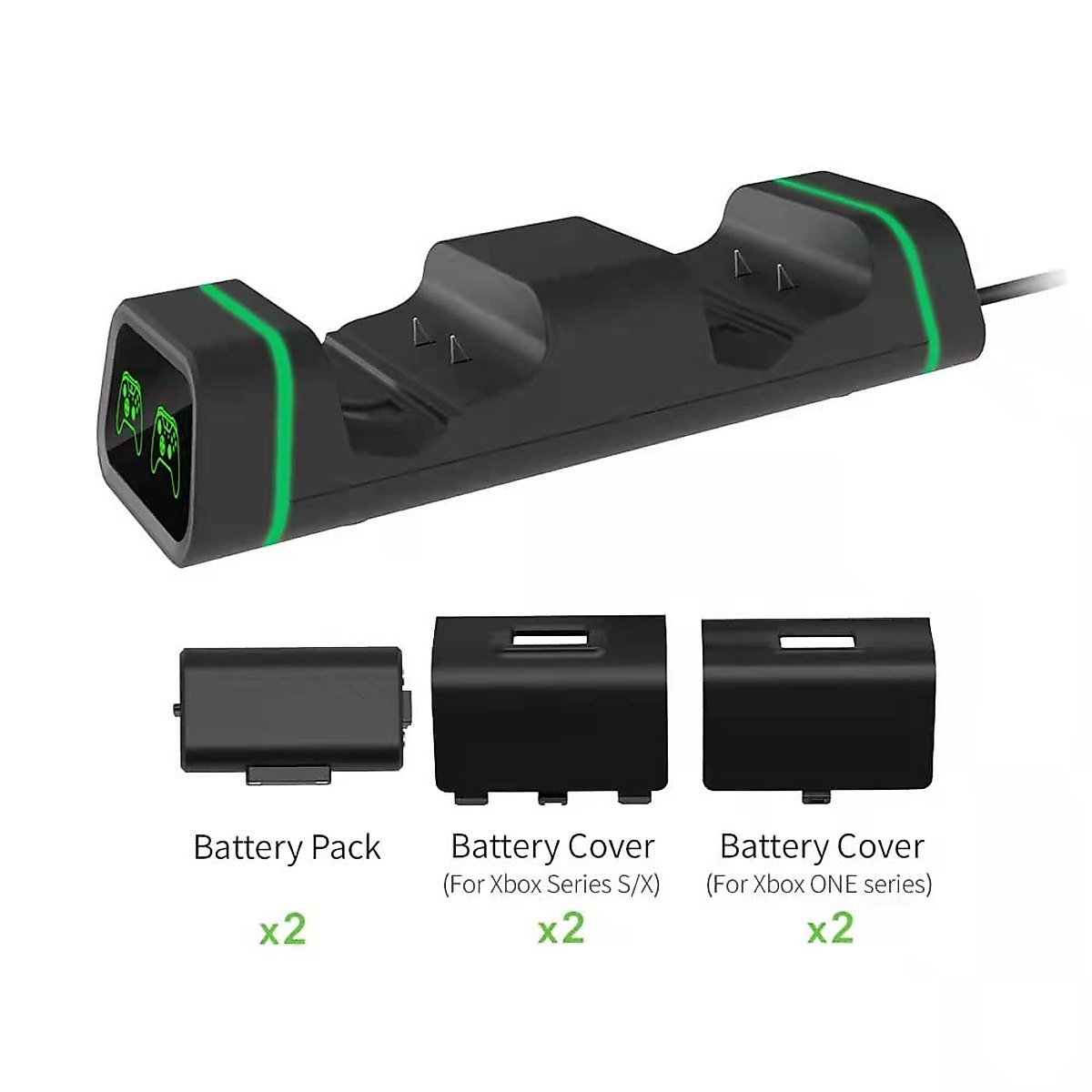 GAMFAMI Controller Charging Station for Xbox One, Controller Charger with 2 x 800mAh Rechargeable Battery Packs Compatible for Xbox One/One X/One S/Xbox One Elite Wireless Controllers…