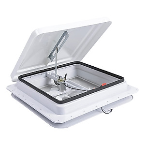 AA Ignition RV Roof Vent with 12V Fan - Fits Camper Trailer Vans, Motorhome, 5th Wheel - 14" x 14" Universal White Lid Roof Vent with 6 Blades - White Lid Inner Translucent Garnish Ring