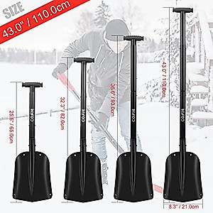 COFIT 43" Retractable Snow Shovel, Aluminium Alloy Snow Sand Mud Removal Tool for Car Outdoor Camping and Garden, Detachable Four-Piece Construction, Black