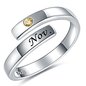 925-Sterling-Silver Birthstone Adjustable Rings for Women - White Gold Plated Sample Open personalized Ring,Birthday Christams Jewelry Gifts for daughter (November Birthstone)