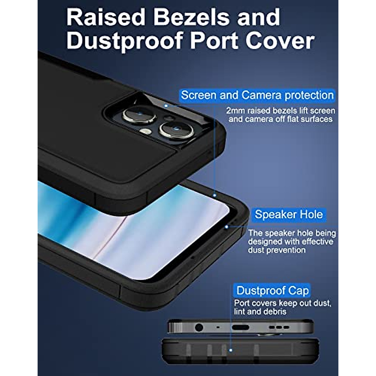 Dahkoiz for Oneplus Nord N20 5G Case, [Built-in Dustproof Cap],[Work with Magnetic Car Mount], Full Body Protection Silicone Rubber Protective Cover Phone Case for Oneplus Nord N20 5G, Black/Black