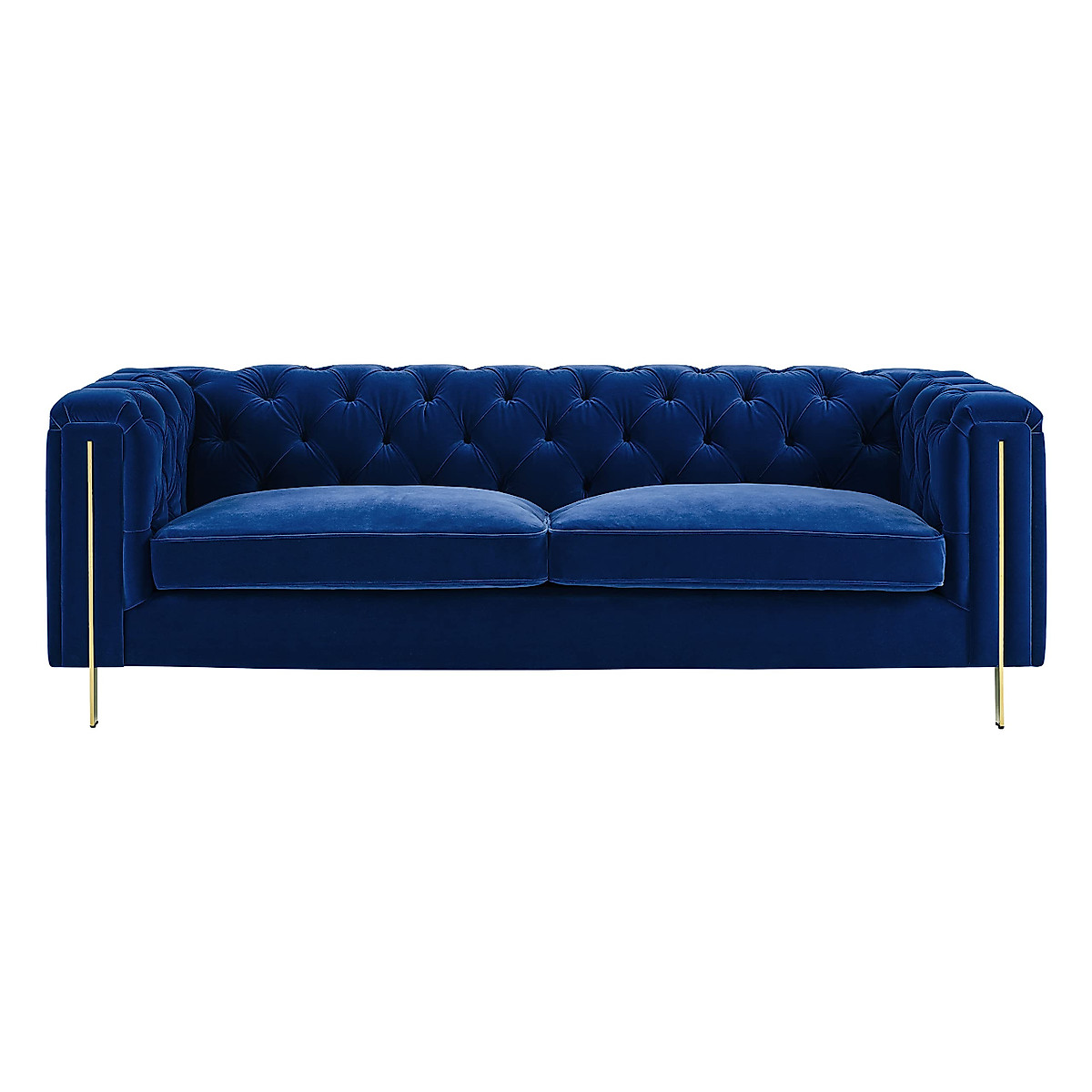 Steve Silver Furniture Charlene Blue Velvet Button Tufted Sofas, Transitional Style, Contemporary Style, for Living Room, Couch and Loveseat, 35.5" D x 84" W x 32" H, Sapphire Blue/Brass