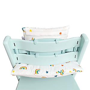 ZARPMA Highchair Cushion Compatible with Stokke Tripp Trapp Chiar High Chair Insert Cotton Fabric Cover Filled with Cotton Padding (White Rainbow)