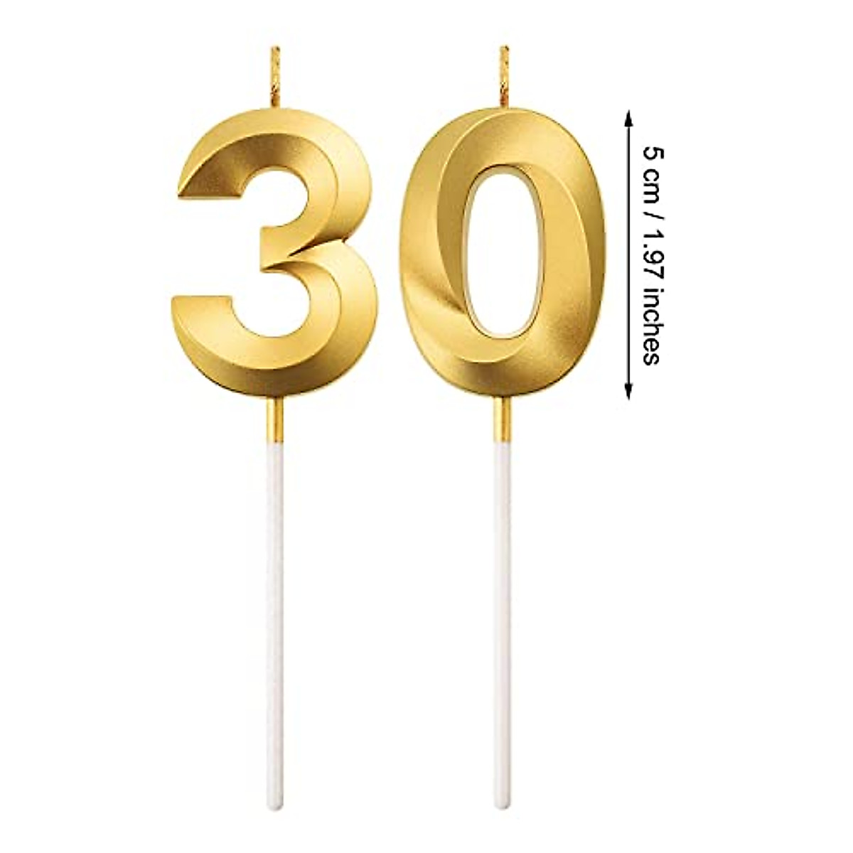 30th Birthday Candles Cake Numeral Candles Happy Birthday Cake Topper Decoration for Birthday Party Wedding Anniversary Celebration Supplies (Gold)