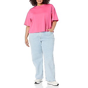 Amazon Essentials Women's Organic Cotton Drop Shoulder Relaxed Boxy Short-Sleeve T-Shirt (Available in Plus Size), Neon Pink, X-Large